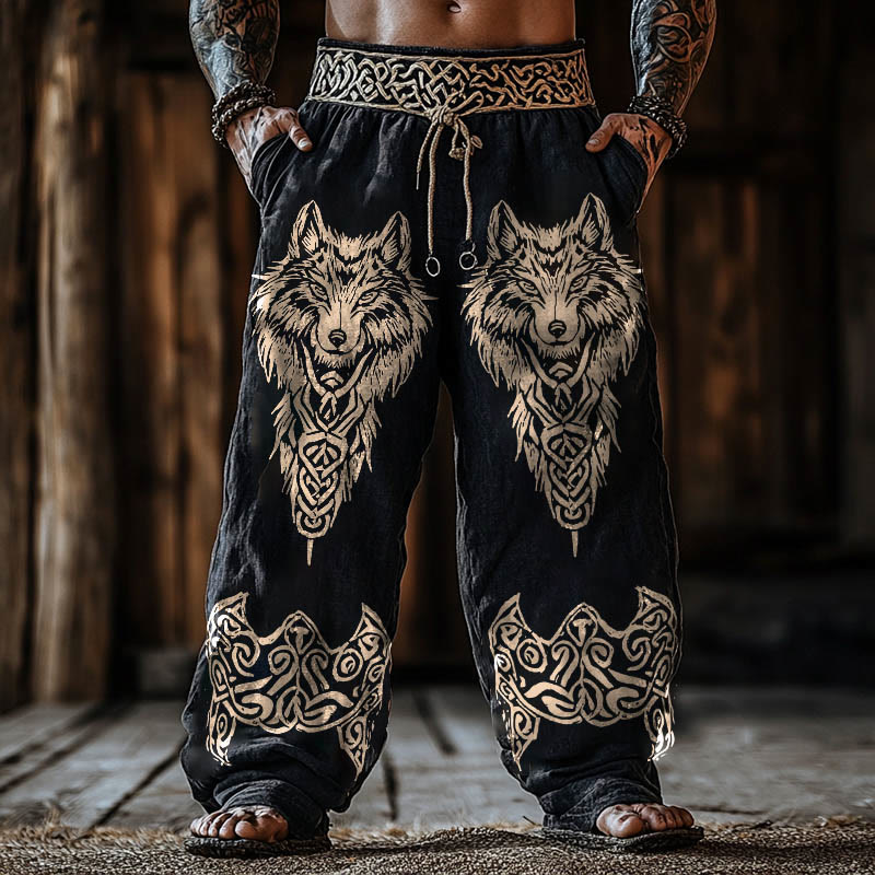 Worldnorse Viking Wolves Linen Pants with Celtic Knot Design ...